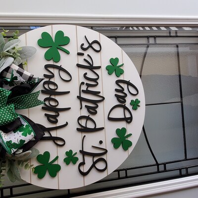 Front Door Decor, Happy St. Patricks Day Door Hanger, Clover Wreath ...