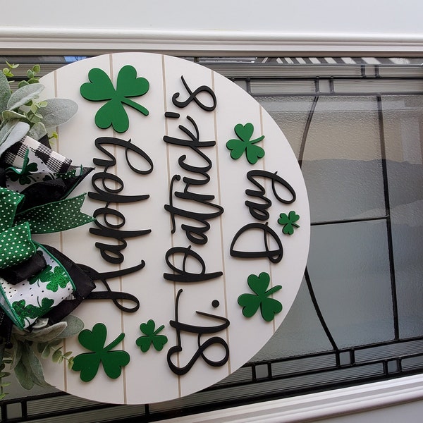 Front Door Decor, Happy St. Patrick’s Day Door Hanger, Clover Wreath ...