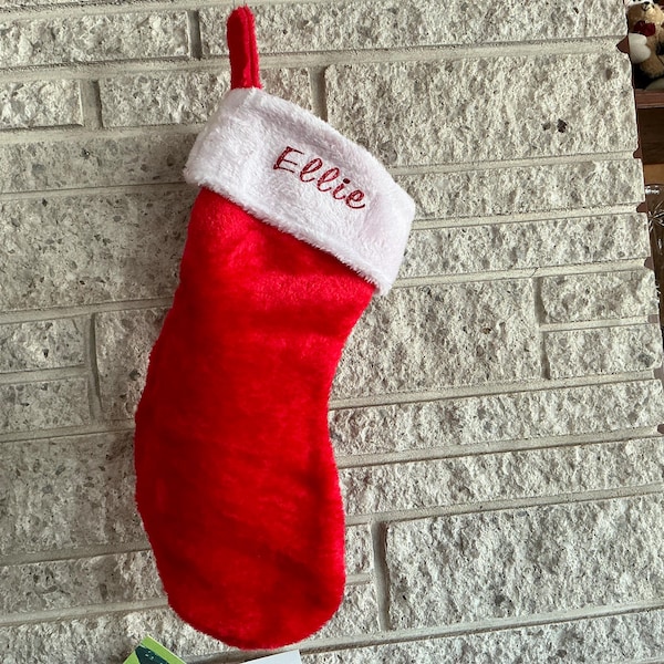 Personalized Red Plush Christmas Stocking: Glitter Name, Family & Pet ...