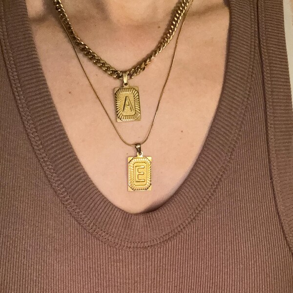 18K Gold Initial Letter Necklace, Medal Gold Initial Letter Pendant ...