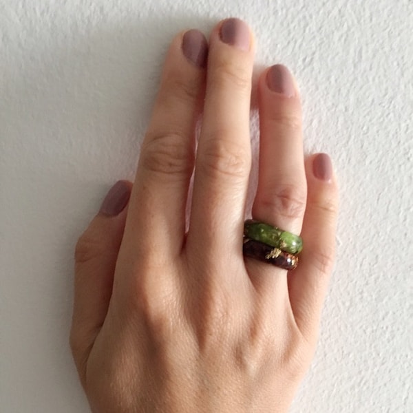 Forest Ring, Real Pressed Green Leaves and Gold24k, Nature Inspired ...
