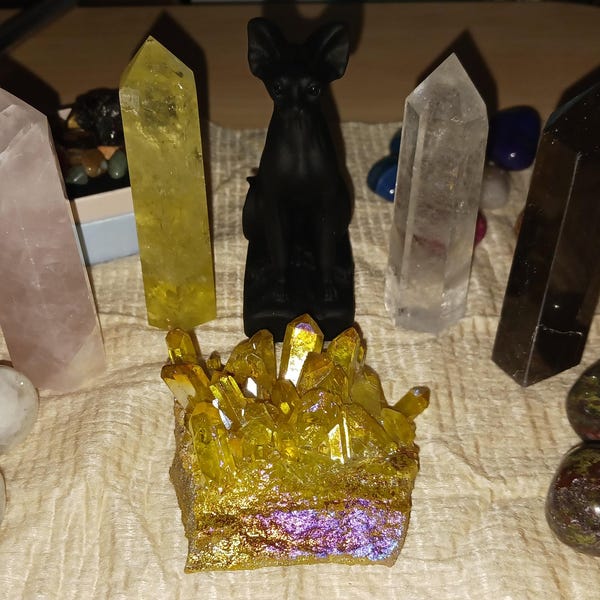 Raw Yellow Titanium Rainbow Cluster Natural Rough Quartz Crystal ...