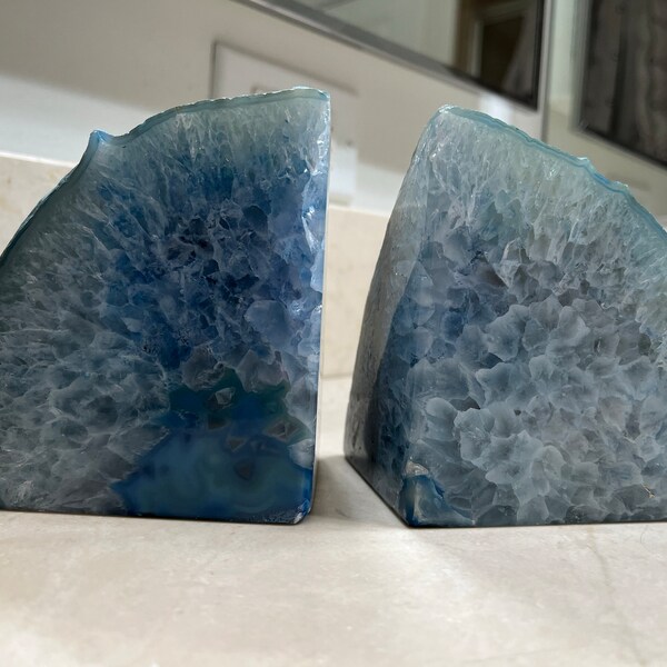 Blue Agate Bookend Pair - 3 to 6 Lb - Geode Bookend - Home Decor - (RK1 ...
