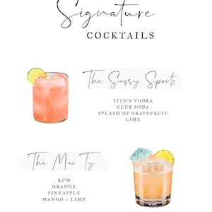 Watercolor Signature Cocktail Sign - Etsy