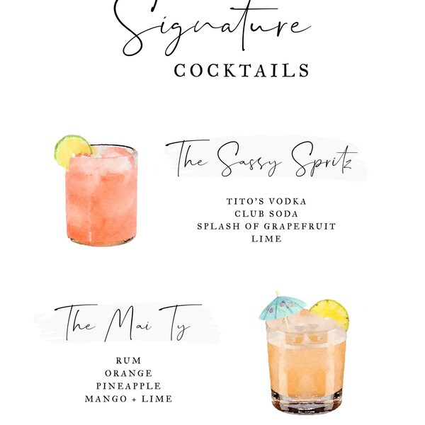 Watercolor Signature Cocktail Sign - Etsy