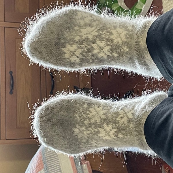 Natural Goat Wool Knee-high Socks, Knitted Warm Boot Socks, Fuzzy Comfy ...