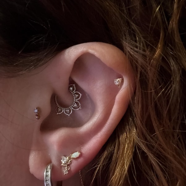 16g Daith Earring, Dainty CZ Gem Lined Daith Jewelry, 316L Surgical ...