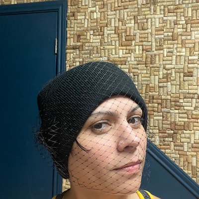 Veiled Black Beanie Hat With Black Fascinator Veil Funeral Veil Hat ...