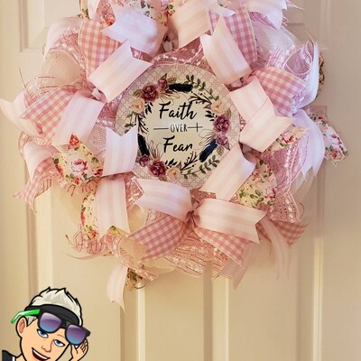 8 Round Faith Over Fear Wreath Sign, Wreath Sign, Personalize It by Pam ...