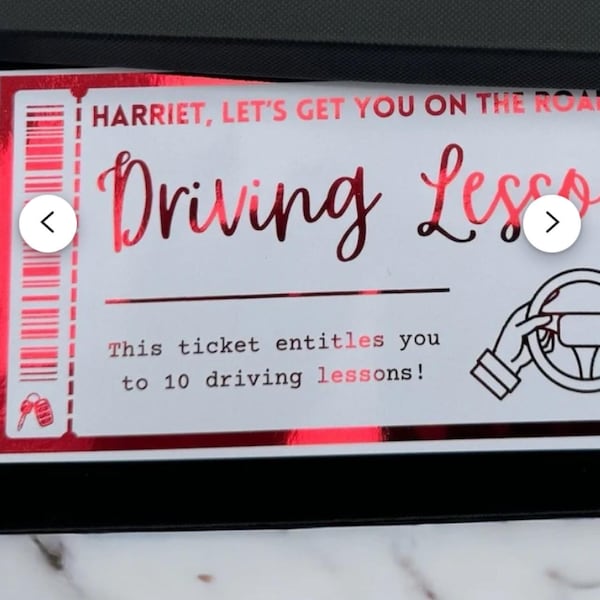 Driving Lessons, Learner Any Personalised Foil Ticket, Luxury Keepsake ...