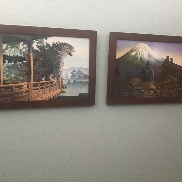 Godzilla Temple Japanese Woodblock Print - Etsy