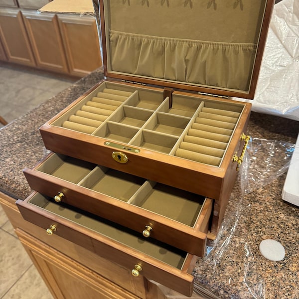 Wooden Jewelry Box, Large Jewelry Organizer Storage With Lock, Jewelry ...