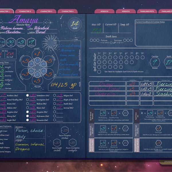 Digital Dnd Character Journal , Dnd Character Sheet With Spell Cards ...