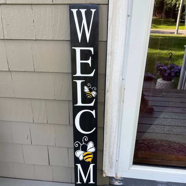 Welcome Honey Bee Sign, Entryway Welcome With Painted Bee Bumble Bees ...