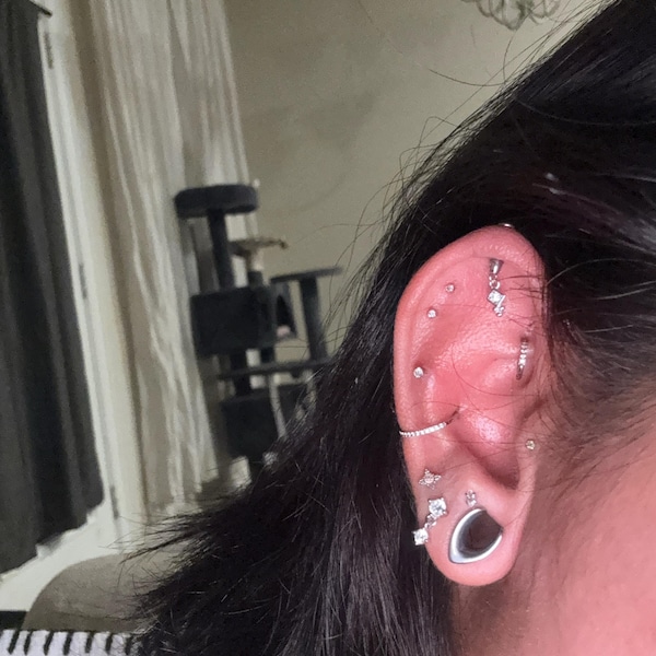 6mm-12mm, Dainty Emerald Teardrop Double Chain Helix Piercing ...