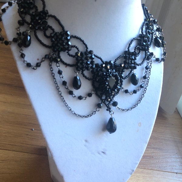 V Dark/dark Gothic Necklace/beaded Necklace/bridal Black Necklace ...