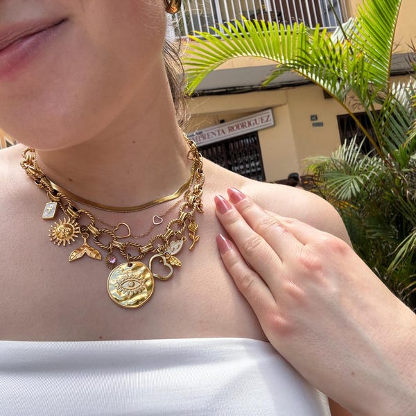 Charm Necklace, Chunky Charm Necklace Silver, Vintage Custom Charm ...