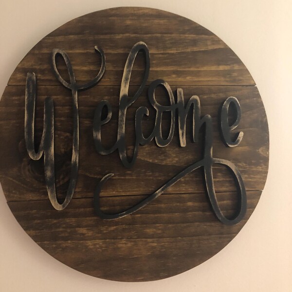 Rustic Welcome Round Reclaimed Wood Sign /welcome Decor - Etsy