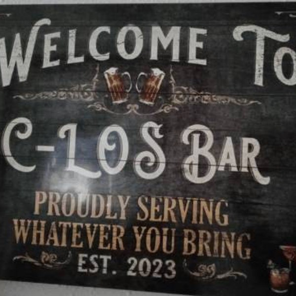 Bar Sign Vintage Black Wood Design - Personalized Metal Sign - Etsy