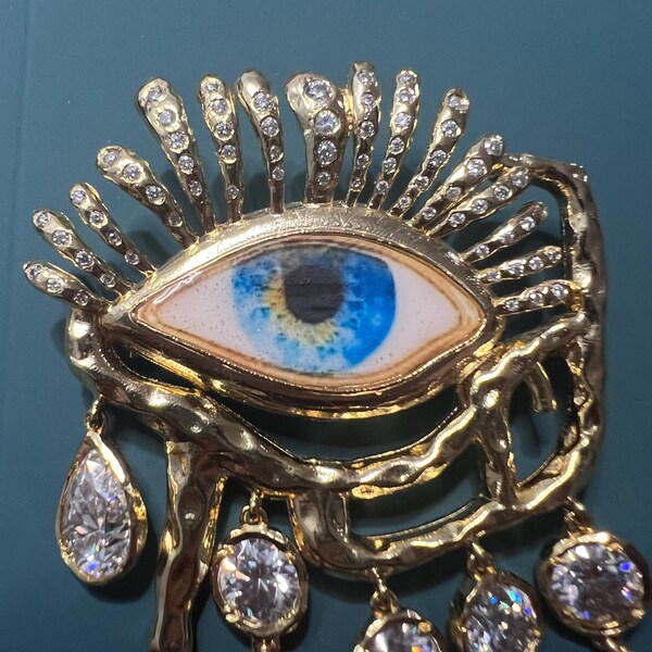 Art Deco Blue Topaz Brooch Pin, Angel Wings Heart Stimulated Diamond ...