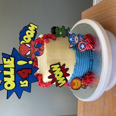 Superhero / Comic Book Themed Cake Topper personalised birthday Custom Avengers - Etsy UK