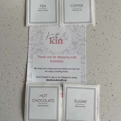 Cream Tea Coffee Sugar Labels Bundle, Waterproof & Oil Resistant ...