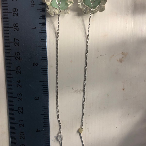 Silver Lotus Flowers With Green Jade Seedpod, Silver Threader Earrings, Zen Gift, Handmade Ear ...