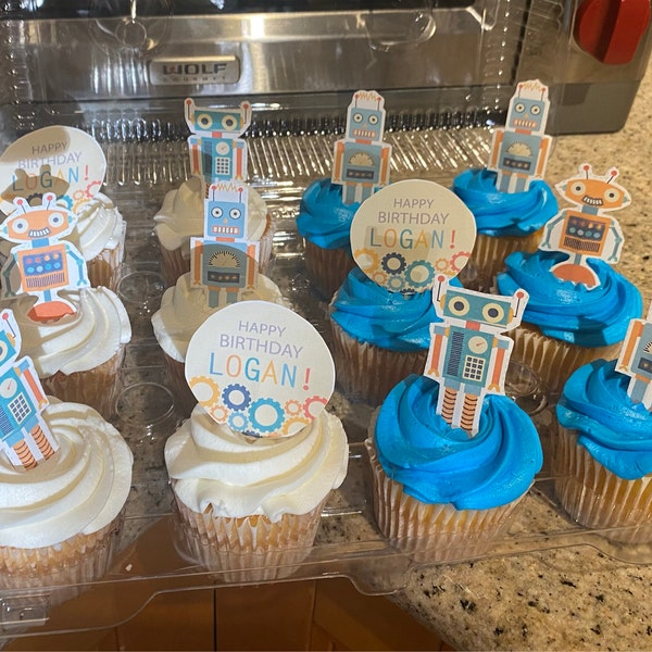 Robot Cupcake Toppers Personalized, Robot Party Decor, Printable ...