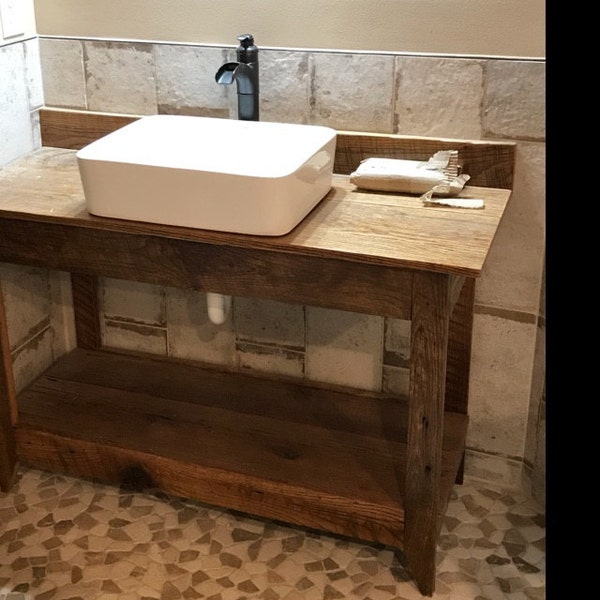 Rustic Barn Wood Vanity With Vessel Sink and Waterfall Faucet - Etsy