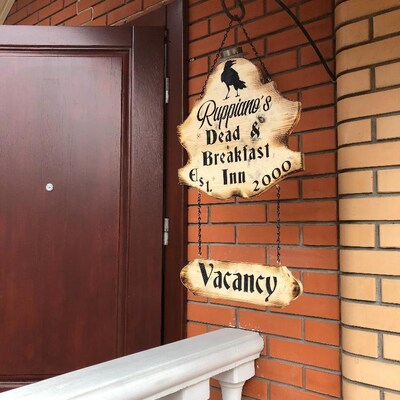 Personalized Halloween Door Hanger, Dead & Breakfast Door Sign Name ...