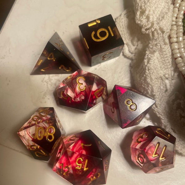 Handmade Sharp Edge Dice Blood Swirl Red Clear Resin Polyhedral Dice ...