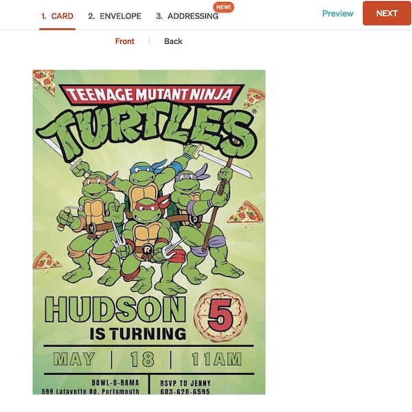 Editable Ninja Turtle Birthday Invitation Kids Birthday Gift Digital ...