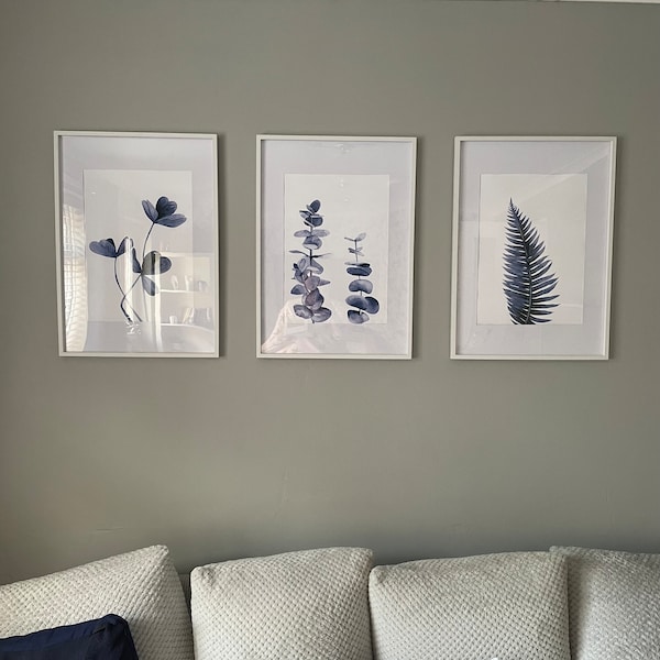 Navy Blue Clover, Eucalyptus and Fern Poster/prints, Set of 3 Prints ...