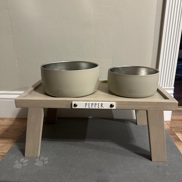 Modern Elevated Dog Feeder | Pretty Girl Dog Bowl Stand | Personalized ...
