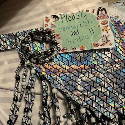 Holographic Rave Bandana Festival Bandana With Bead Fringe - Etsy
