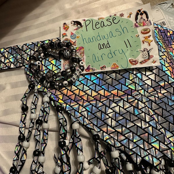Holographic Rave Bandana - Festival Bandana With Bead Fringe - Etsy