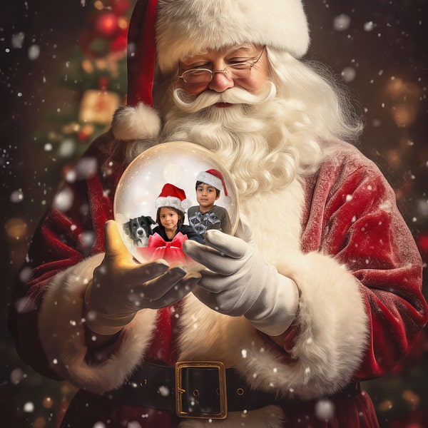 Santa Claus Christmas Snow Globe Photo Insert Digital Backdrop for ...