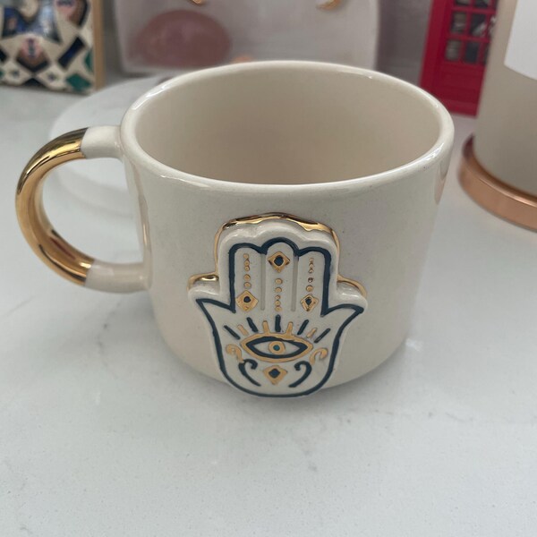 Evil Eye Turkish Coffee Cup - 24K Gold - Ceramic Coffee Mug Handmade ...
