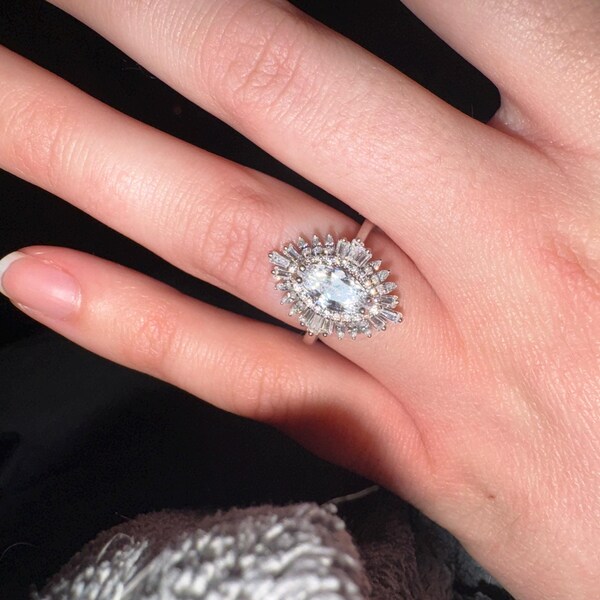 14K White Gold Aggie Wedding Ring, Enhancer Moissanite Band, Princess ...