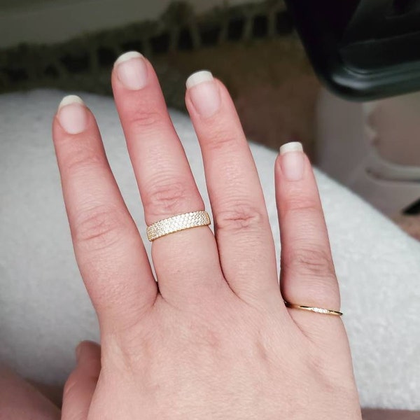 18K Gold Pave Ring Wedding Band Stackable Rings for Women Statement Ring Diamond Band Diamond ...