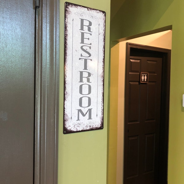 Rustic Antique White - Vertical Restroom Aluminum Sign • THC2207-A - Etsy