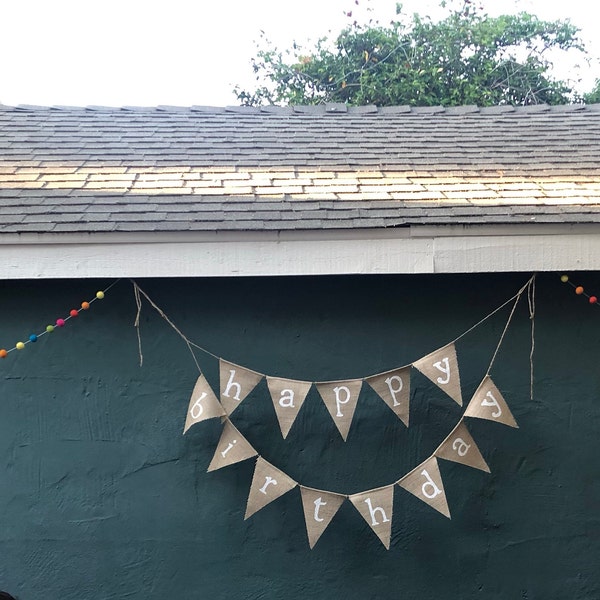Happy Birthday Burlap Banner, Happy Birthday Bunting, Birthday ...