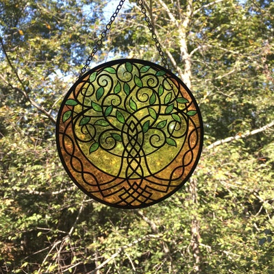 Tree of Life SUNCATCHER, Stained Glass Suncatcher Hanging Window Panel ...