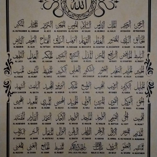 99 Names of Allah Al Asma Ul Husna Islmaic Wall Art 99 Names of Allah ...