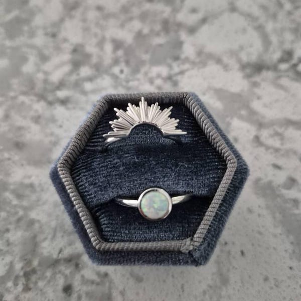 Opal Sunburst Stacking Ring Set | Gold Radiant Sun & Opal Ring | Symbol ...