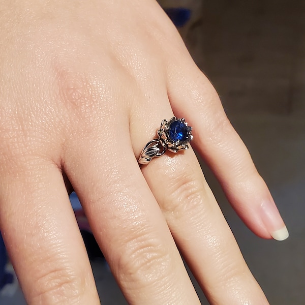 Blue Sapphire Engagement Ring, Nature Ring, Blue Sapphire Ring, Leaf ...