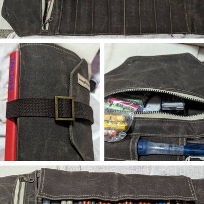 Large Waxed Canvas Journal Pouch, Roll up Pencil Case Pen Holder, Art ...
