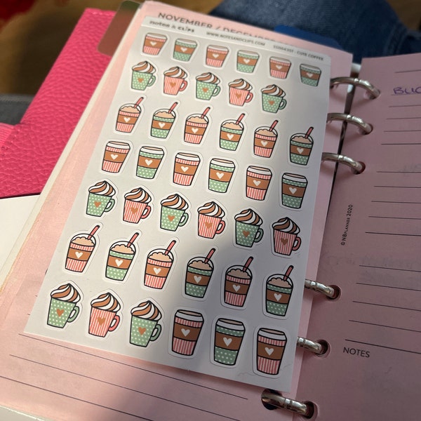 Coffee Stickers, Cute Stickers, Pink and Mint, Planner Stickers, Bujo ...