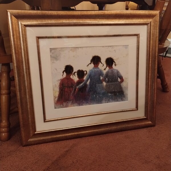 Three Sisters Art Print, Three Girls Paintings Flower Garden Three ...