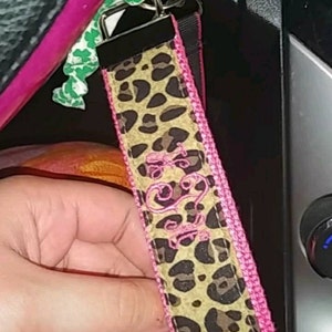 Leopard on Hot Pink Monogrammed Keychain Custom Embroidered Name Key ...